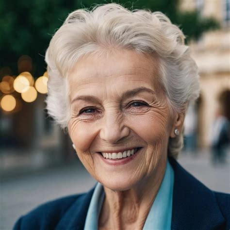 Sophisticated Smiling Older French Woman In The Open Air Demeanor