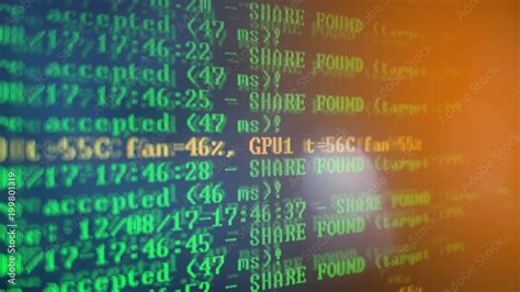 Mining Cryptocurrency Process Program On Display Pc Using Software
