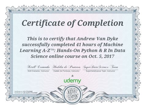 Andrew Van Dyke On Linkedin Completion Certificate For Machine