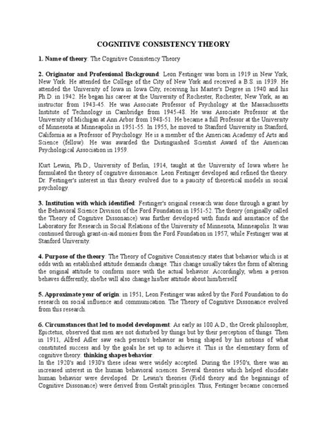 Cognitive Consistency Theory Pdf Attitude Psychology Motivation