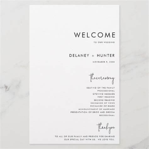 Classic Minimalist Custom Wedding Paper Program Zazzle