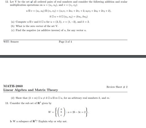 Solved 12 Let V Be The Set Of All Ordered Pairs Of Real Chegg Com