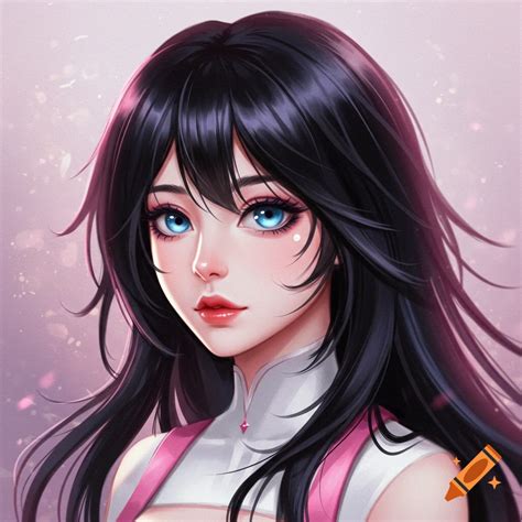 Pink Anime Girl With Black Hair And Eyes
