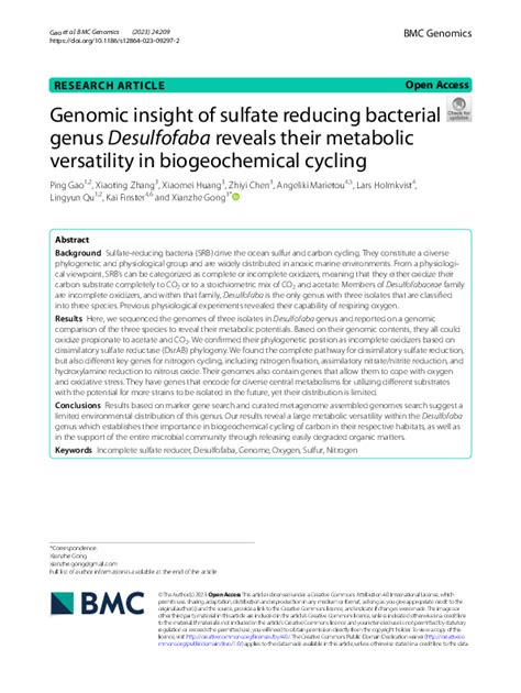 Pdf Genomic Insight Of Sulfate Reducing Bacterial Genus Desulfofaba