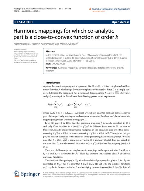 (PDF) Harmonic mappings for which co-analytic part is a close-to-convex function of order b