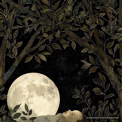 Ai创作图满月照插画 月光森林墙布 月色夜色梦幻森林背景 月夜装饰画 月光插画月光下 夜晚手绘插画背景 手绘唯美夜晚 满月装饰画 魔法森林插画