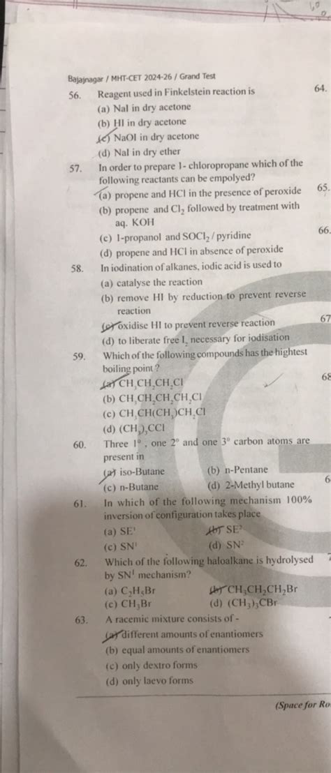 Reagent Used In Finkelstein Reaction Is A Nai In Dry Acetone B Hi In