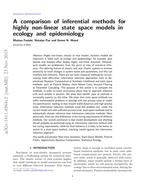 Pdf A Comparison Of Inferential Methods For Highly Nonlinear State