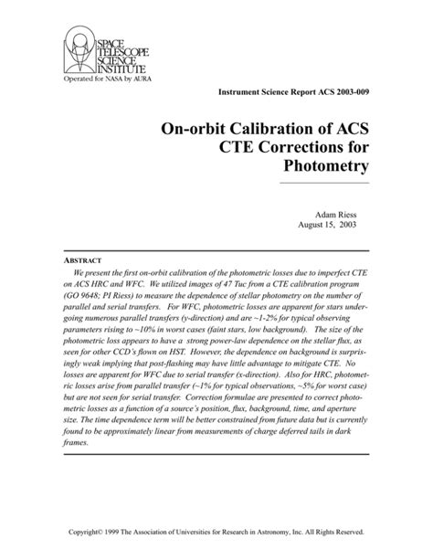 On Orbit Calibration Of Acs Cte Corrections For Photometry