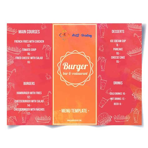 Folded Takeaway Menu Anz Printing