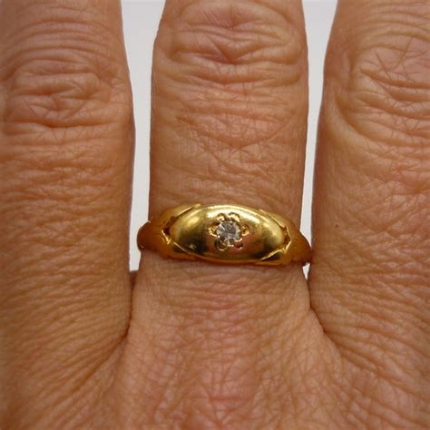 Antique 18k Gold Gypsy Ring With Star Set Diamond Si… Gem