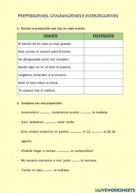 Preposiciones Free Interactive Worksheets 7019797