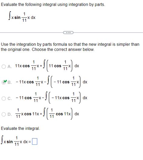 solved evaluate the following integral using integration by