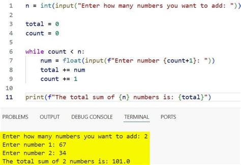 Python Program To Add N Numbers Accepted From The User