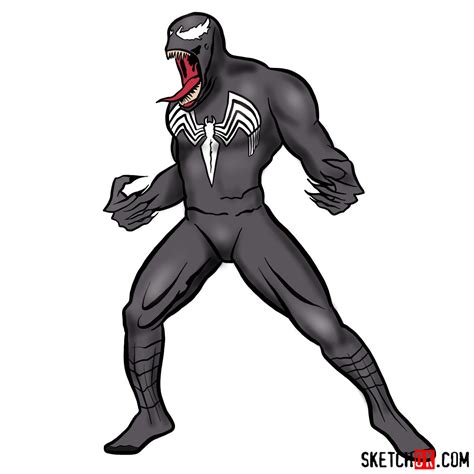 How To Draw Venom Symbiote Step By Step Sketchok Easy Drawing Guides