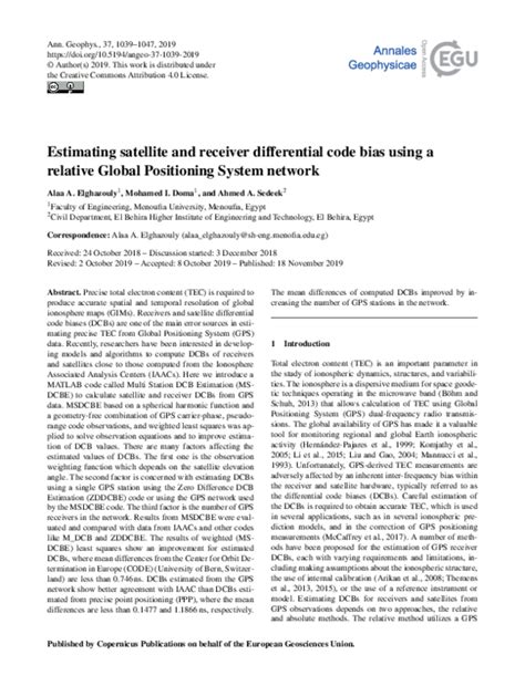 Pdf Estimating Satellite And Receiver Differential Code Bias Using A Relative Global