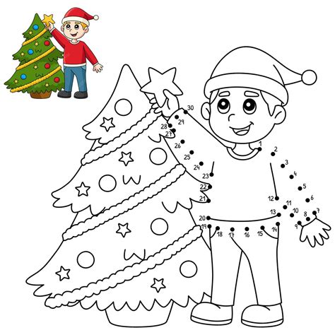 Premium Vector Dot To Dot Boy And Christmas Tree Coloring Page