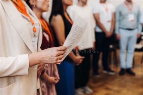 Choir Rehearsal Vocal Class Singing In The Auditorium Hall Group Of