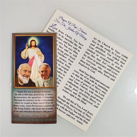 Prayer Of Pope Francis For The Jubilee Of Mercy Prayer Card Padre Pio Foundation Of America