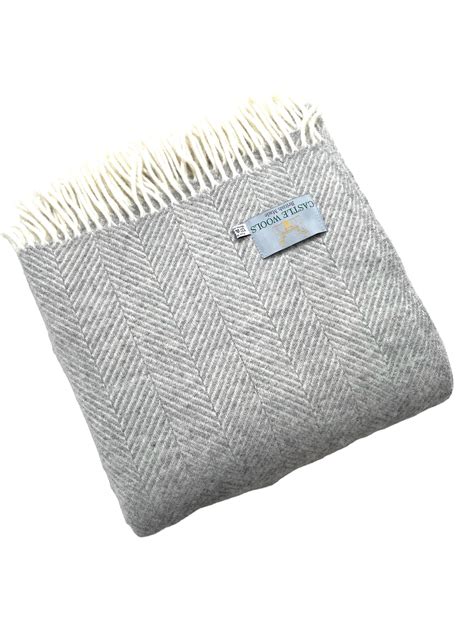 Silver Grey Herringbone Wool Throw Castle Wools