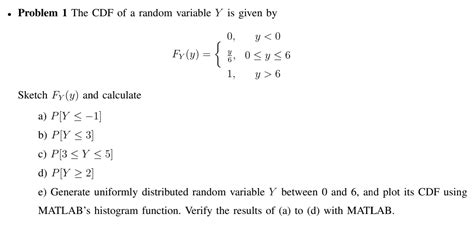 Solved Solve Problem 1 ﻿the Cdf Of A Random Variable Y ﻿is