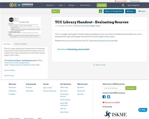 Tcc Library Handout Evaluating Sources Oer Commons