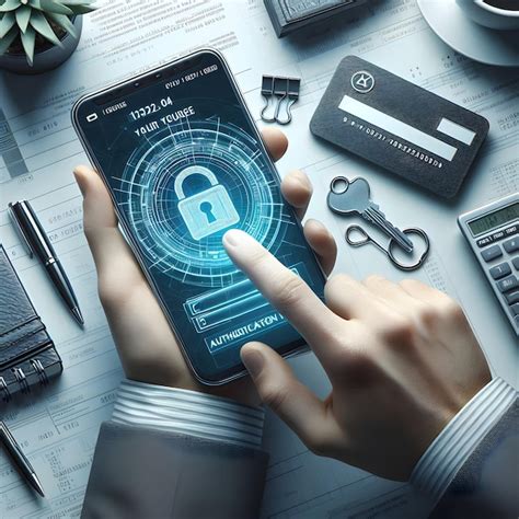 Hand Holding Mobile With Authentication Code Photo Realistic Concept