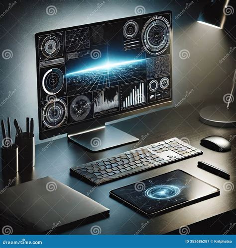 Computer Workstation Setup With Monitor Keyboard And Mouse Generative For Ai Stock