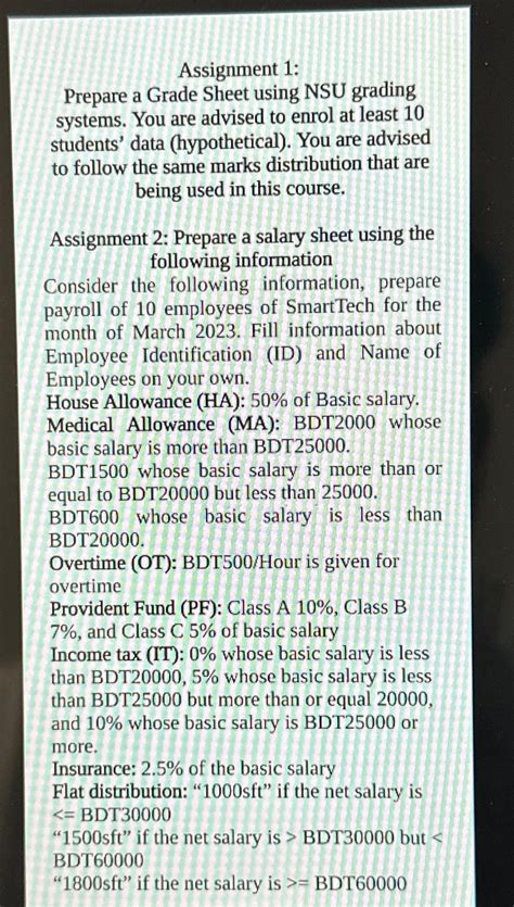 Assignment 1prepare A Grade Sheet Using Nsu Grading