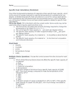 Introductory Specific Heat Calculations By Tyler Paxton TPT