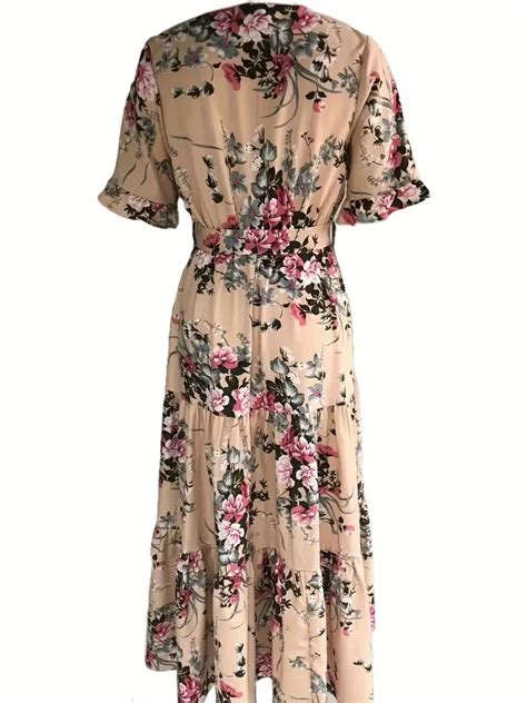 ყვავილების პრინტით მორთვის კაბა ელეგანტური მოკლე მკლავიანი Temu Georgia