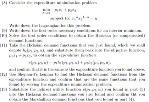 Solved 8 Consider The Expenditure Minimisation Problem Min