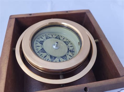 Brass Boat Compass In Varnished Wood Box For Sale At 1stdibs Ships