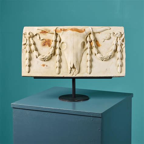 Antique Style Plaster Plaque Depicting Bucranium On Stand Uk