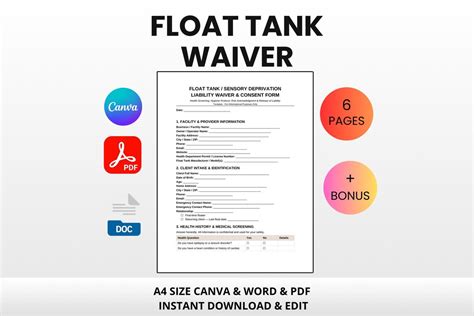 Float Tank Waiver Template Sensory Deprivation Consent Form Editable
