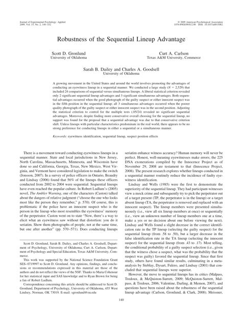 Pdf Robustness Of The Sequential Lineup Advantage