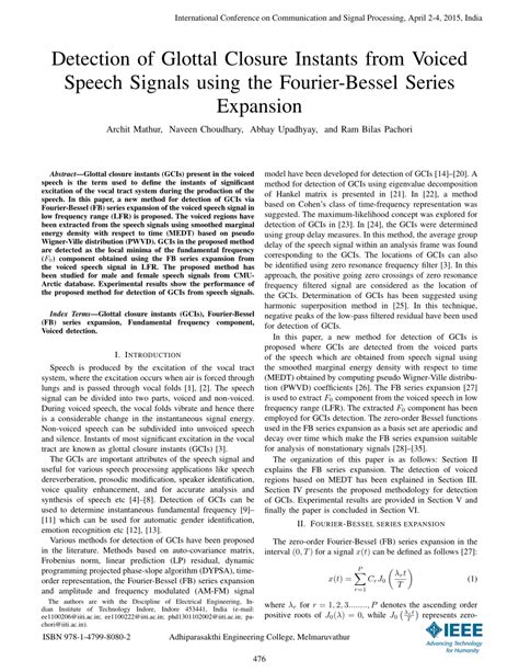Pdf Detection Of Glottal Closure Instants From Voiced Speech Signals Using The Fourier Bessel