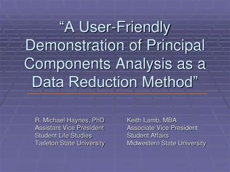 Ppt “a User Friendly Demonstration Of Principal Components Analysis