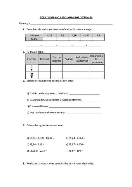 Hojas De Trabajo De Multiplicación Y División De Decimales En Formato Pdf