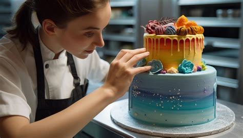 Cute Girl Smiling Baking Homemade Birthday Cake With Chocolate Icing