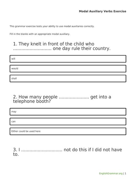 Modal Auxiliary Verbs Exercise Pdf Morphology Semantic Units