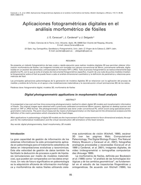 Pdf Digital Photogrammetric Applications In Morphometric Fossil Analysis