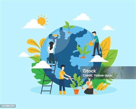 사람들은 행성 지구 배경을 저장합니다 생태 환경 친화적 인 개념을 저장하십시오 평면 스타일의 현대적인 디자인의 벡터 일러스트레이션 세계 환경의 날 지속 가능한 생활 양식에