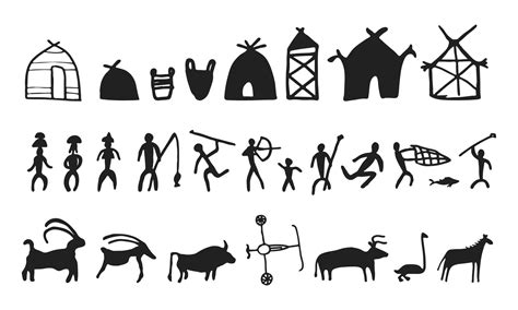 Cave Painting Prehistoric Rock Art Hand Drawn Sketch Style Vector