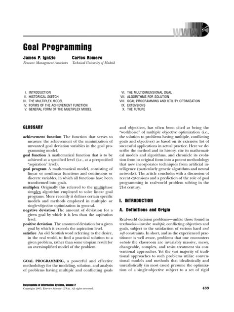 Goal Programming Pdf Mathematical Optimization Linear Programming