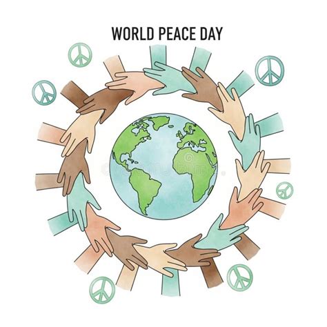 World Peace Day Watercolor Illustration With Circle Of Diverse Hands