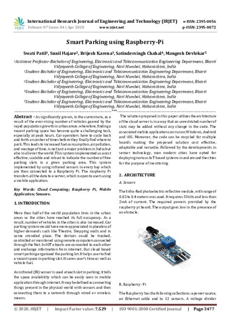 Pdf Irjet Smart Parking Using Raspberry Pi