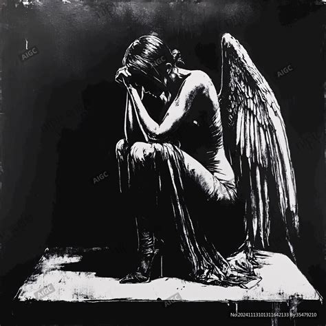 Ai创作图水墨堕落天使 悲伤画 祈祷的天使 守护神天使魔鬼 希望与绝望 绝望与希望 悲痛欲绝 孤独与渴望 3d画天使翅膀 撕裂的翅膀 悲歌 悲伤艺术 令人不安的艺术 孤寂孤独悲悯悲伤 版画历程