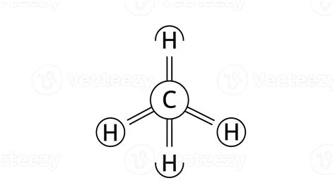 Methane Molecule Outlined Scientific Diagram With Bonds On Black