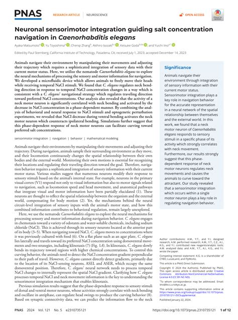 Pdf Neuronal Sensorimotor Integration Guiding Salt Concentration Navigation In Caenorhabditis
